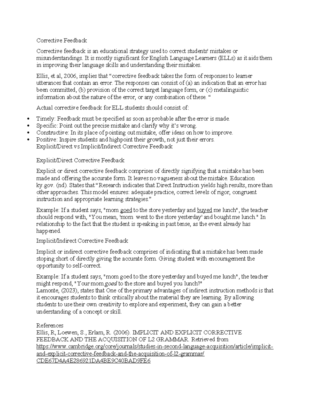 Corrective Feedback.docx wk 6 - Corrective Feedback Corrective feedback ...