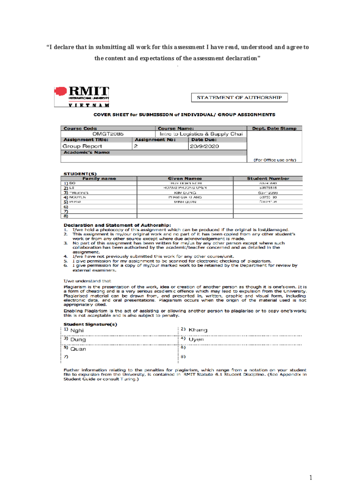 Assignment 3 Logistics Group Report - Introduction to logistic & supply ...