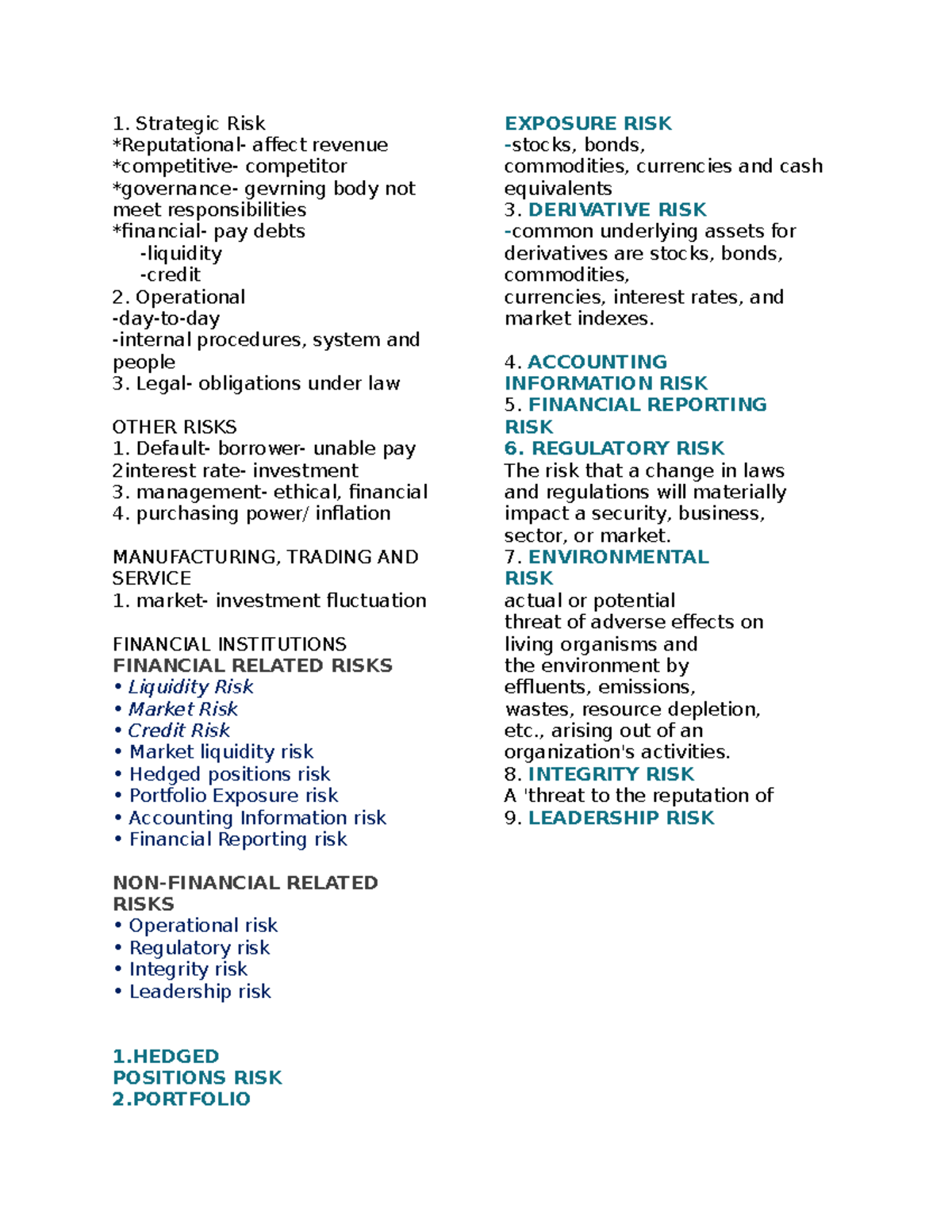 Types OF Risks - Strategic Risk *Reputational- afect revenue ...