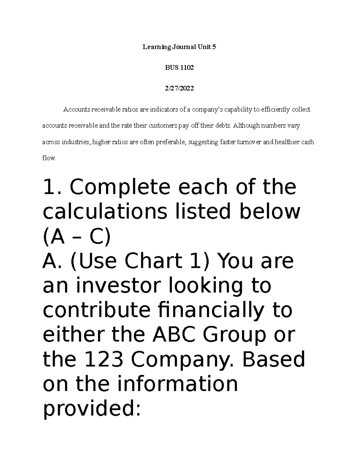 BUS 1102 Learning Journal UNIT 5 - Learning Journal Unit 5 BUS 1102 2 ...