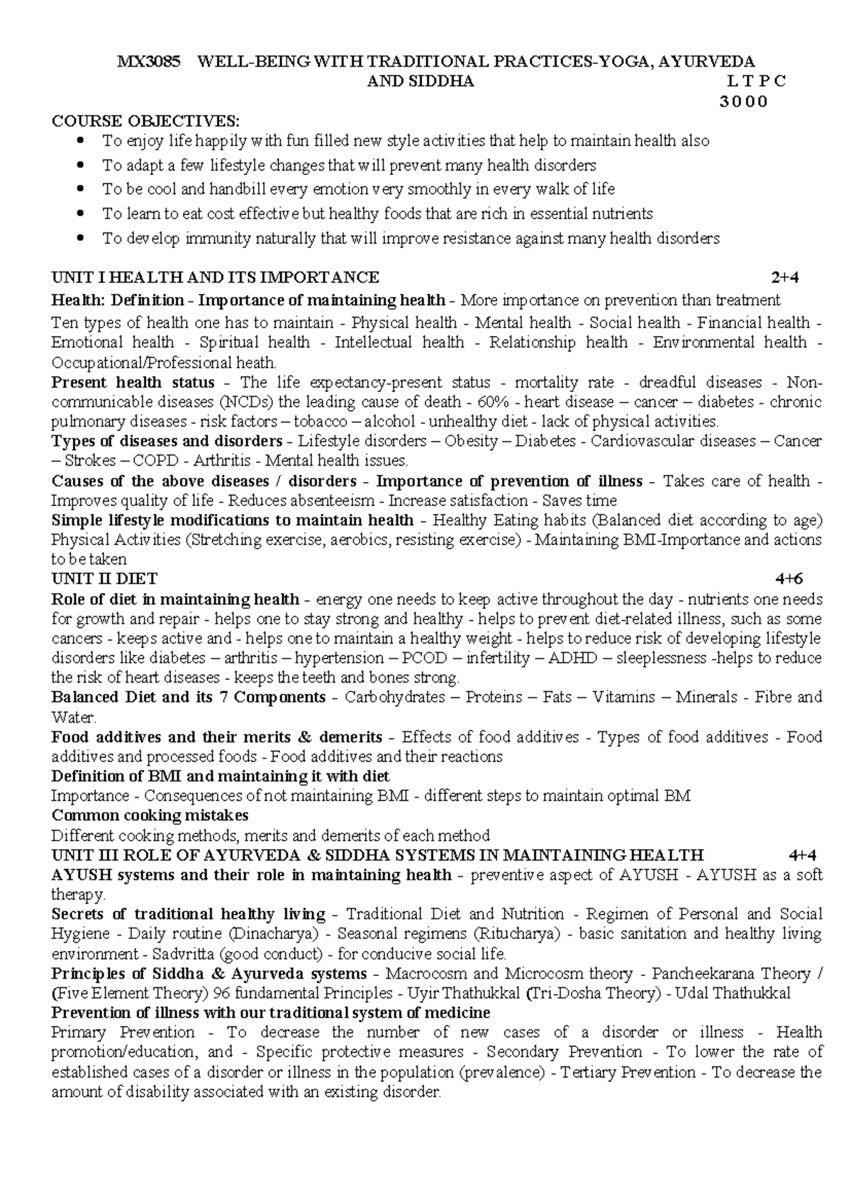 Yoga syllabus - MX3085 WELL-BEING WITH TRADITIONAL PRACTICES-YOGA ...