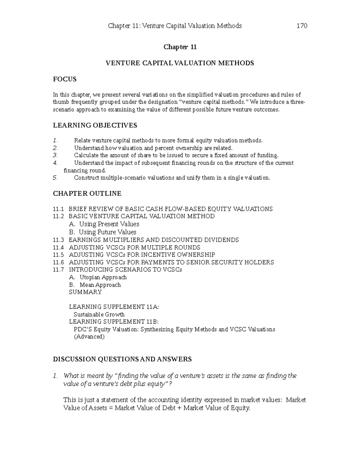 Exercise CHP 11 - Tutorial Text Book - Chapter 11 VENTURE CAPITAL ...