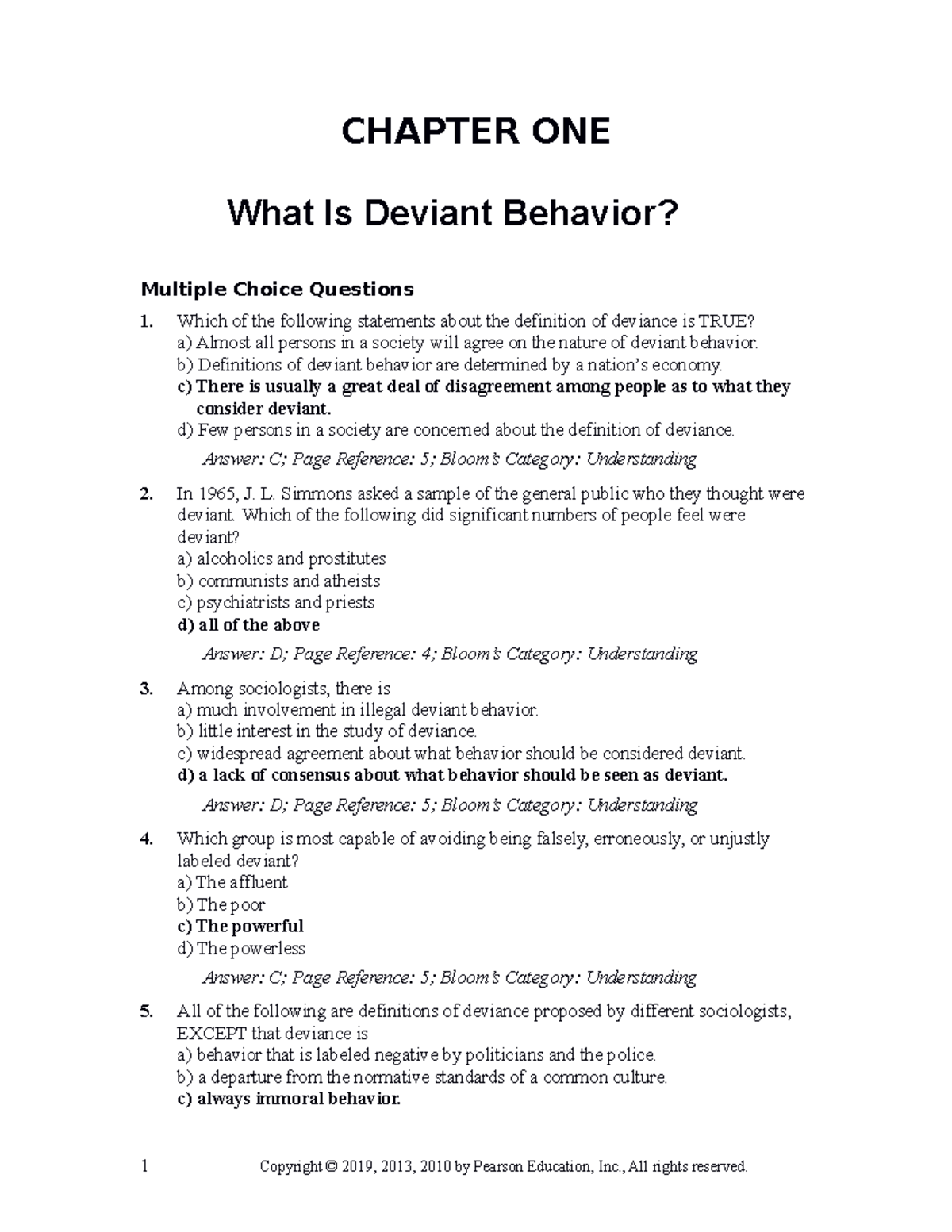Thio TB Ch1 - Question Bank - CHAPTER ONE What Is Deviant Behavior ...