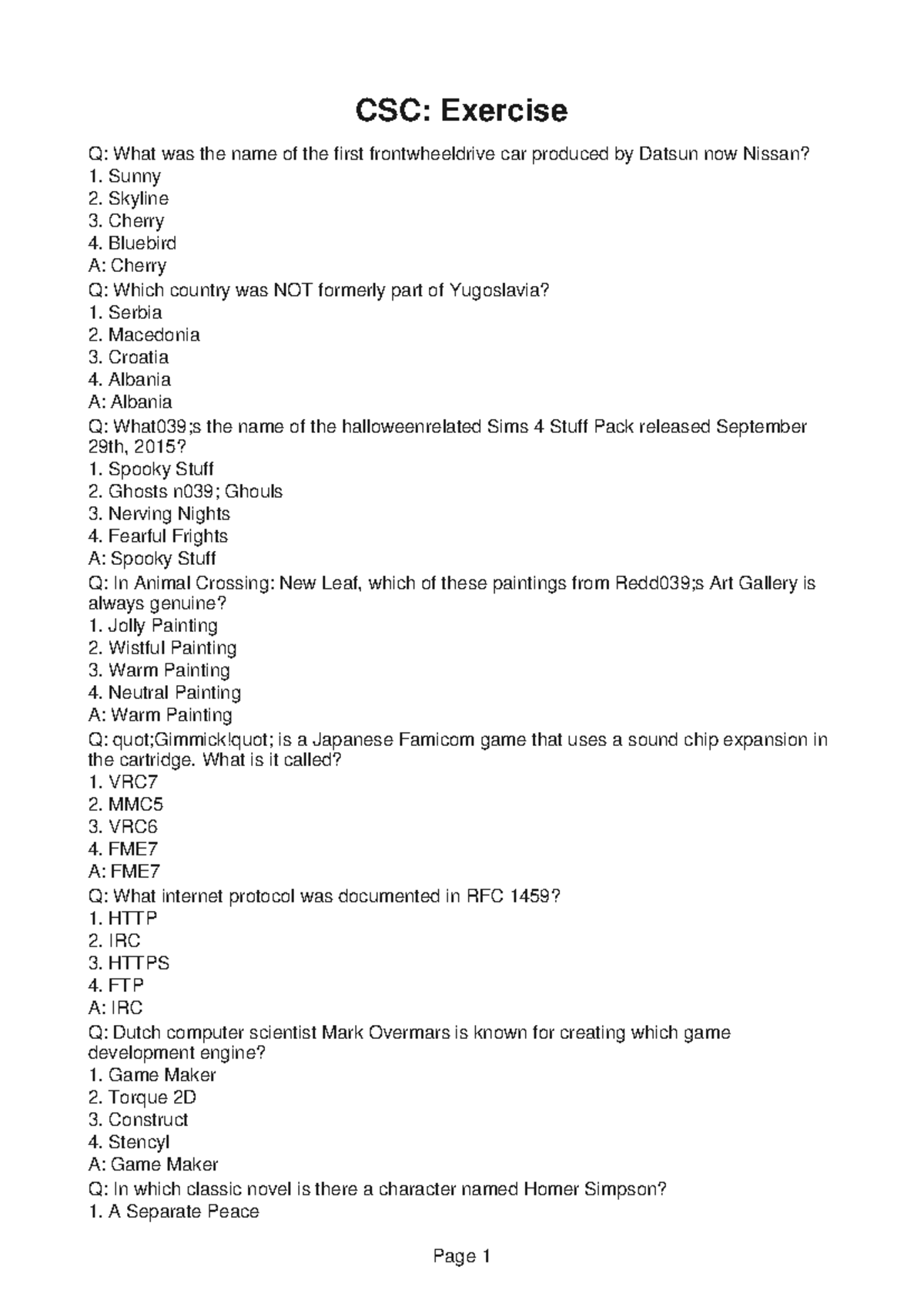 Csc285 Lecture 3 Csc285 Lecture 3 Csc Exercise Q What Was The