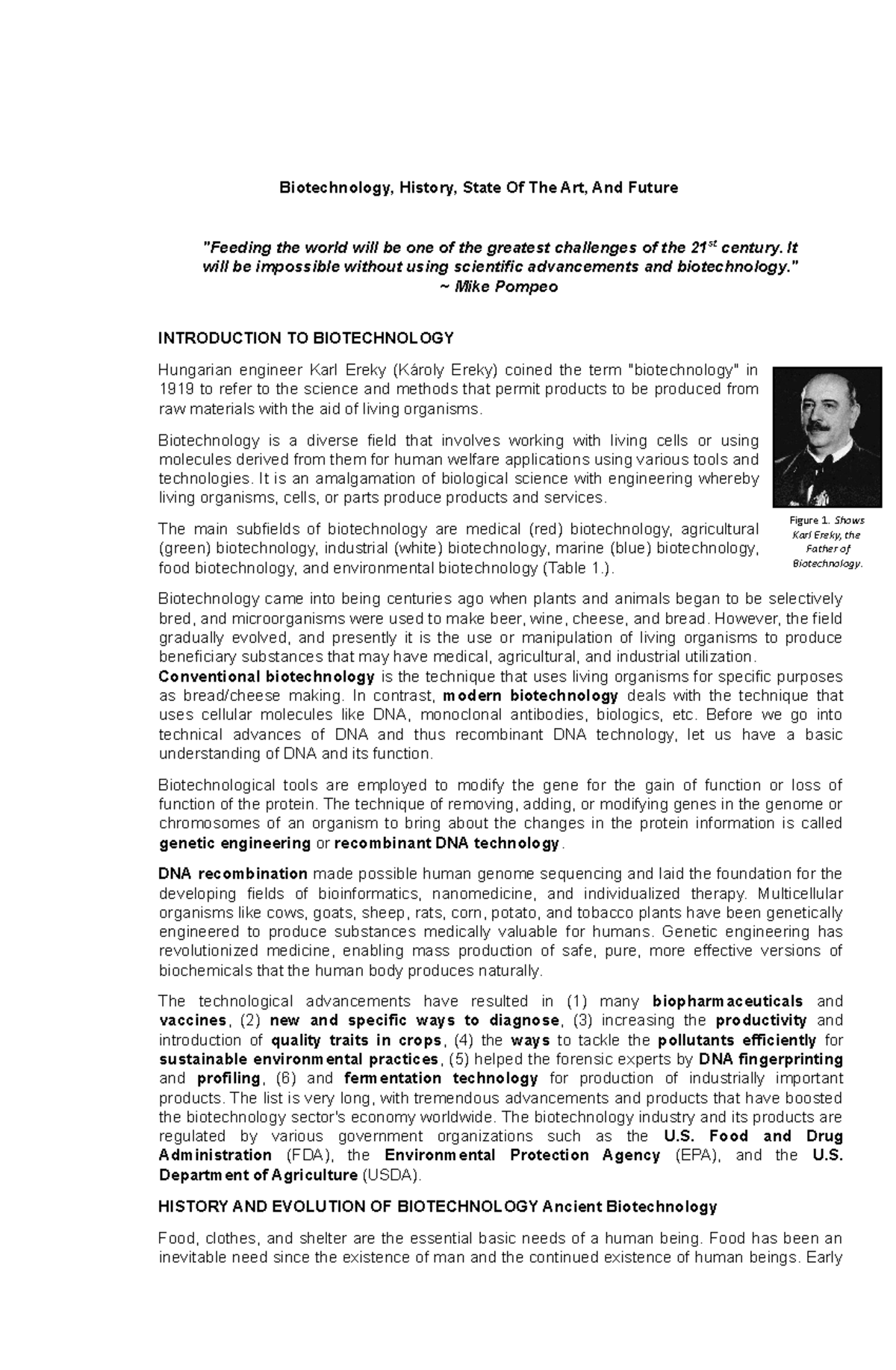 Biotechnology History State Of The Art And Future - Biotechnology ...