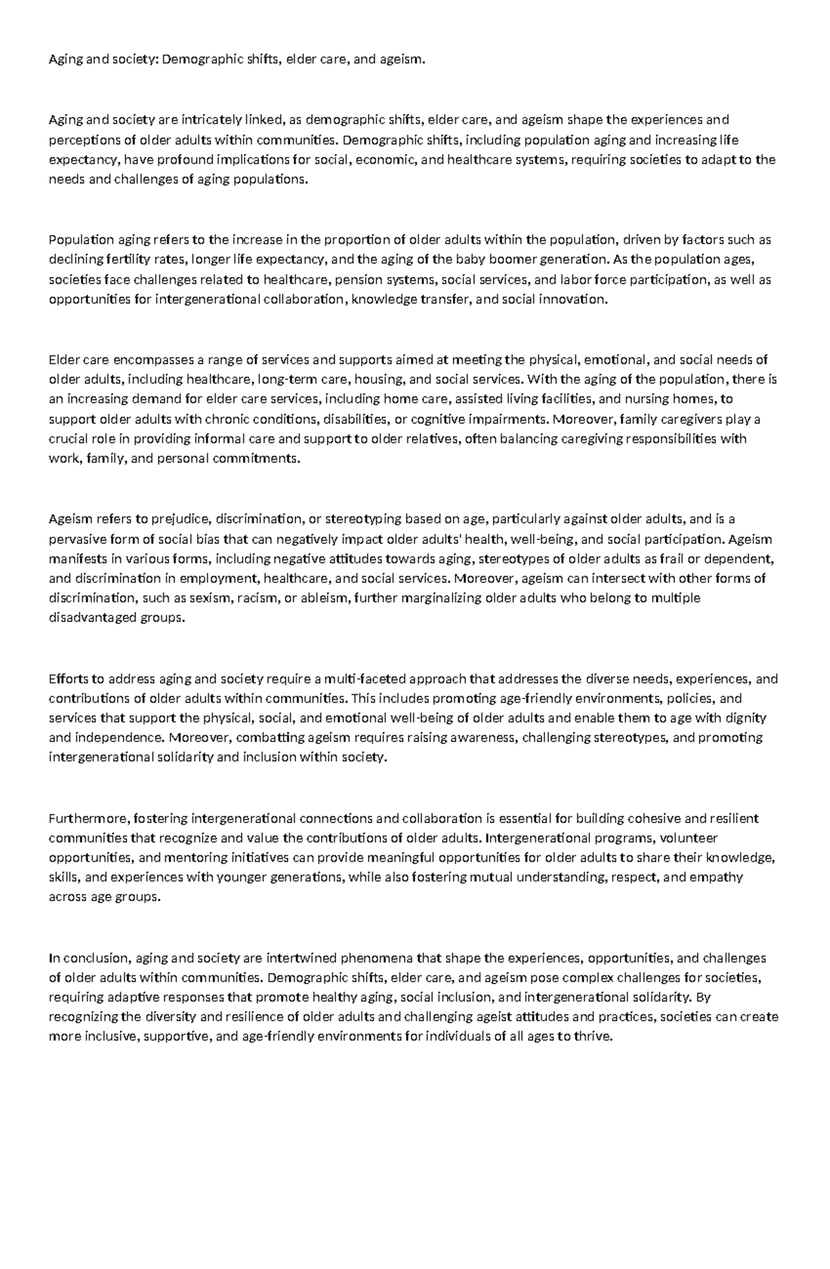 Aging and society - essay - Aging and society: Demographic shifts ...