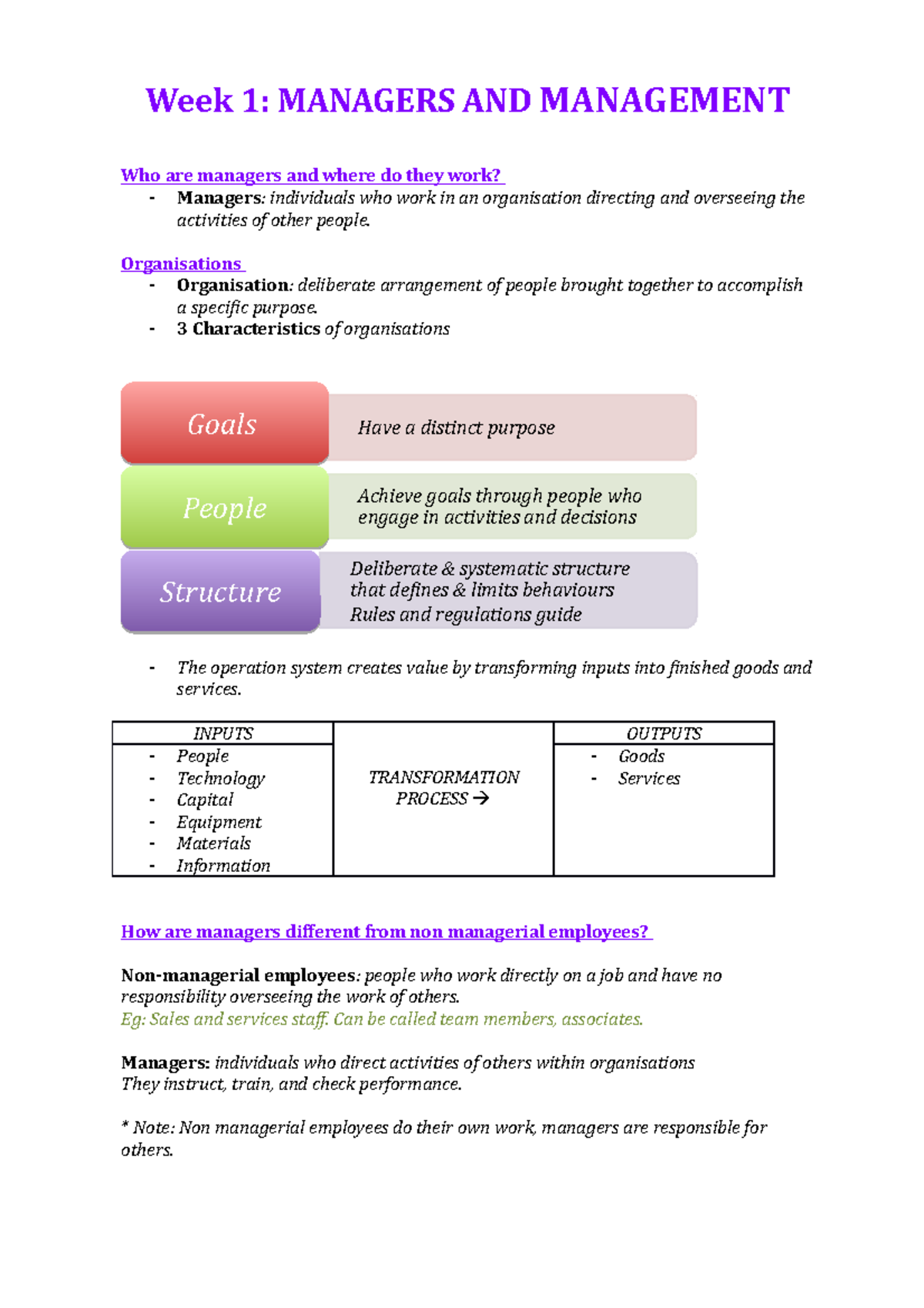Lecture notes, lectures 1-11 - Week 1: MANAGERS AND MANAGEMENT Who are ...