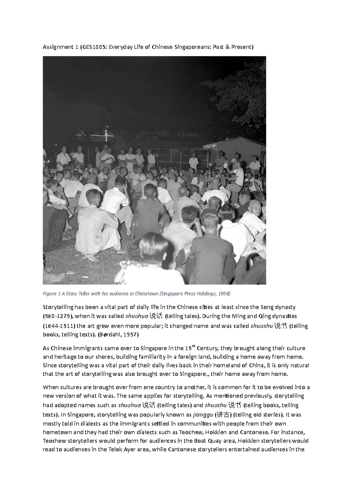 Photo Essay assignment 1 on Story Tellers - SSA1208 - NUS - Studocu