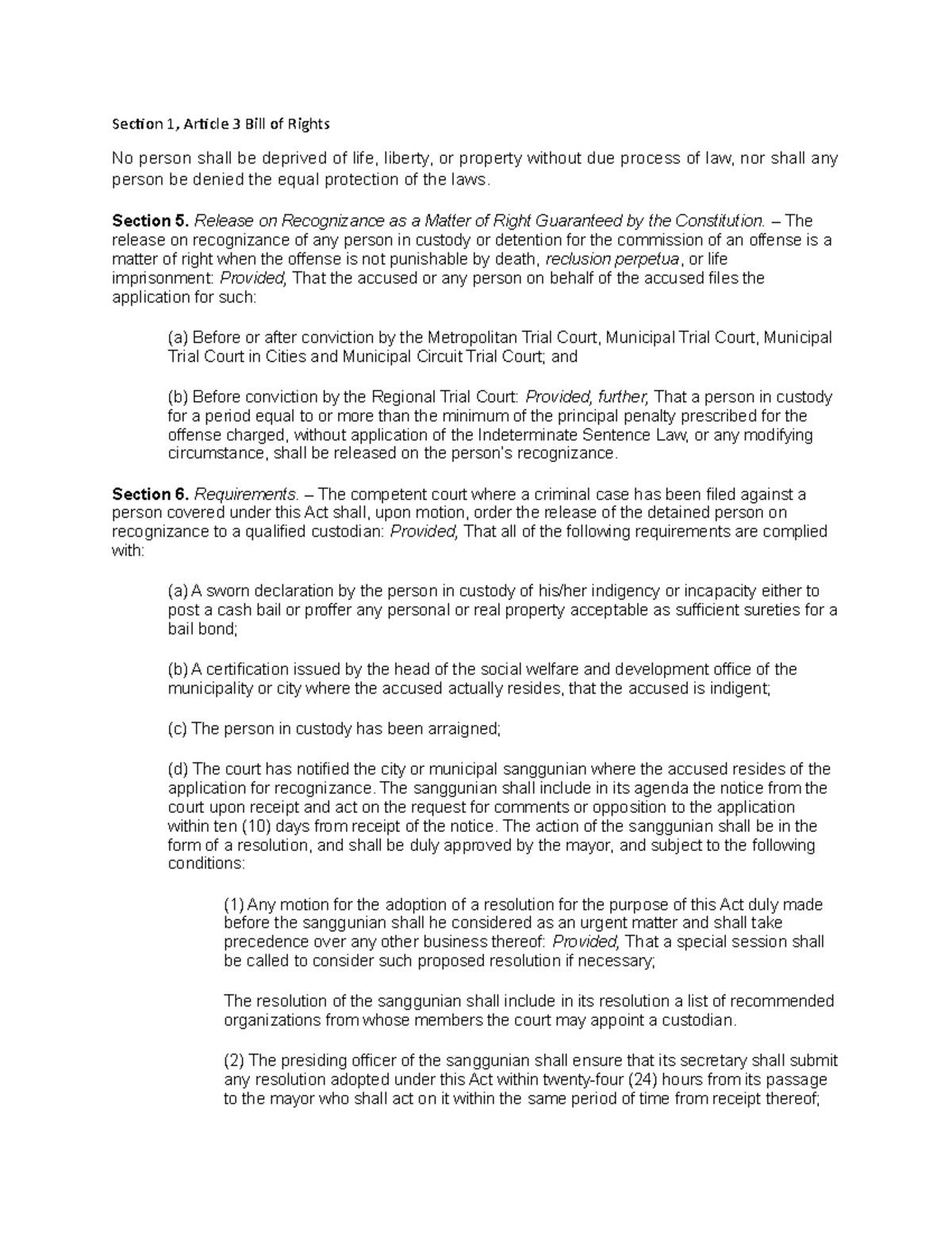 Recognizance - For educational purposes only. - Section 1, Article 3 ...