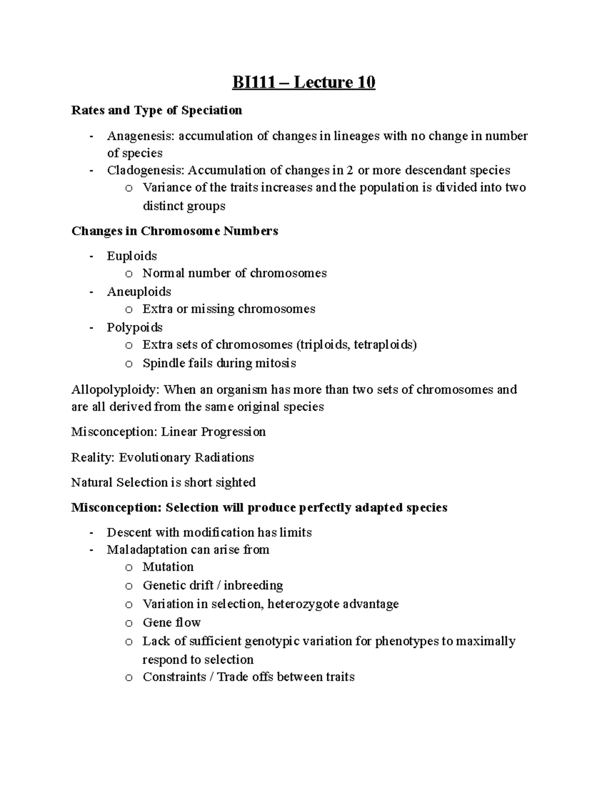 Lecture 10 - Dr. Tristan Long - BI111 – Lecture 10 Rates and Type of ...