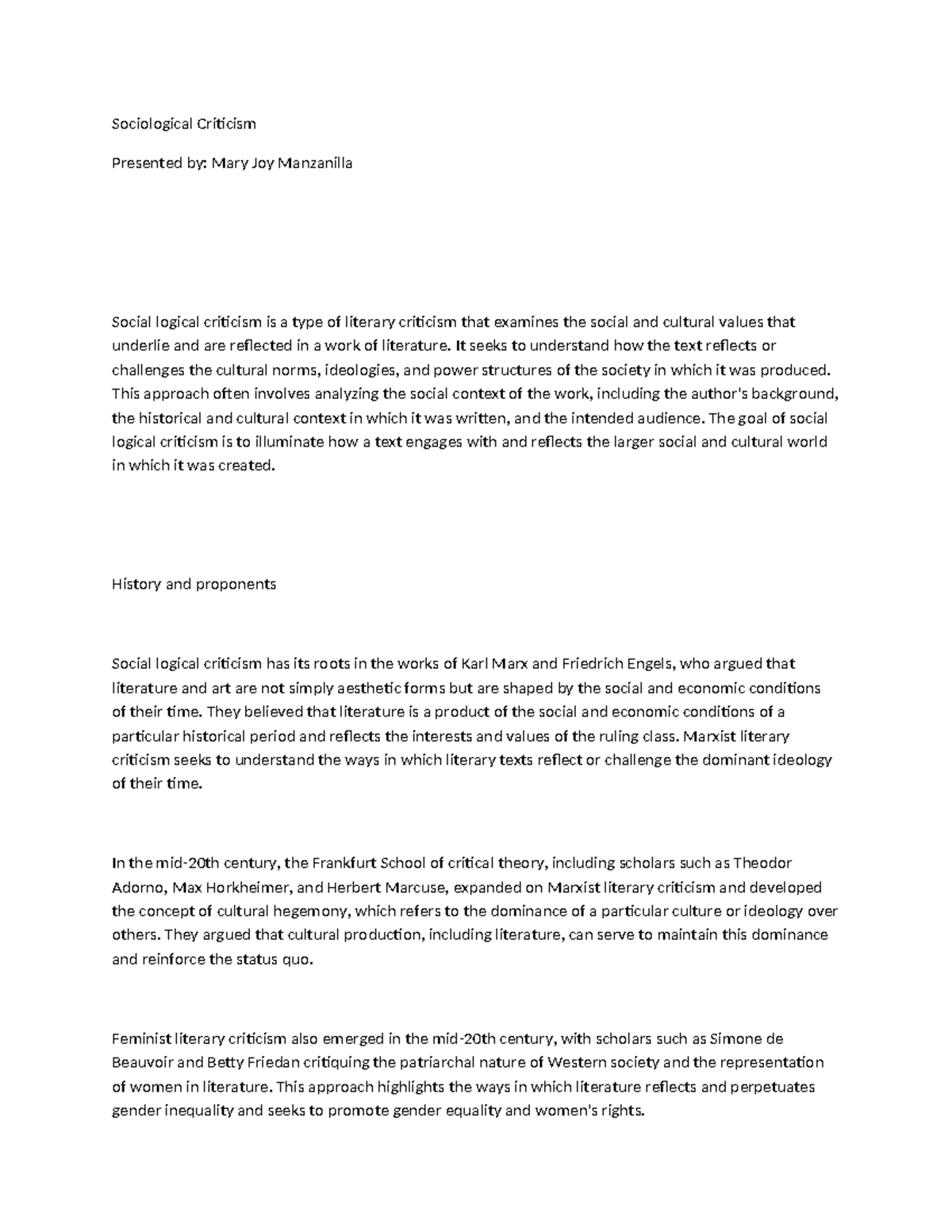 Sociological - sociology - Sociological Criticism Presented by: Mary ...