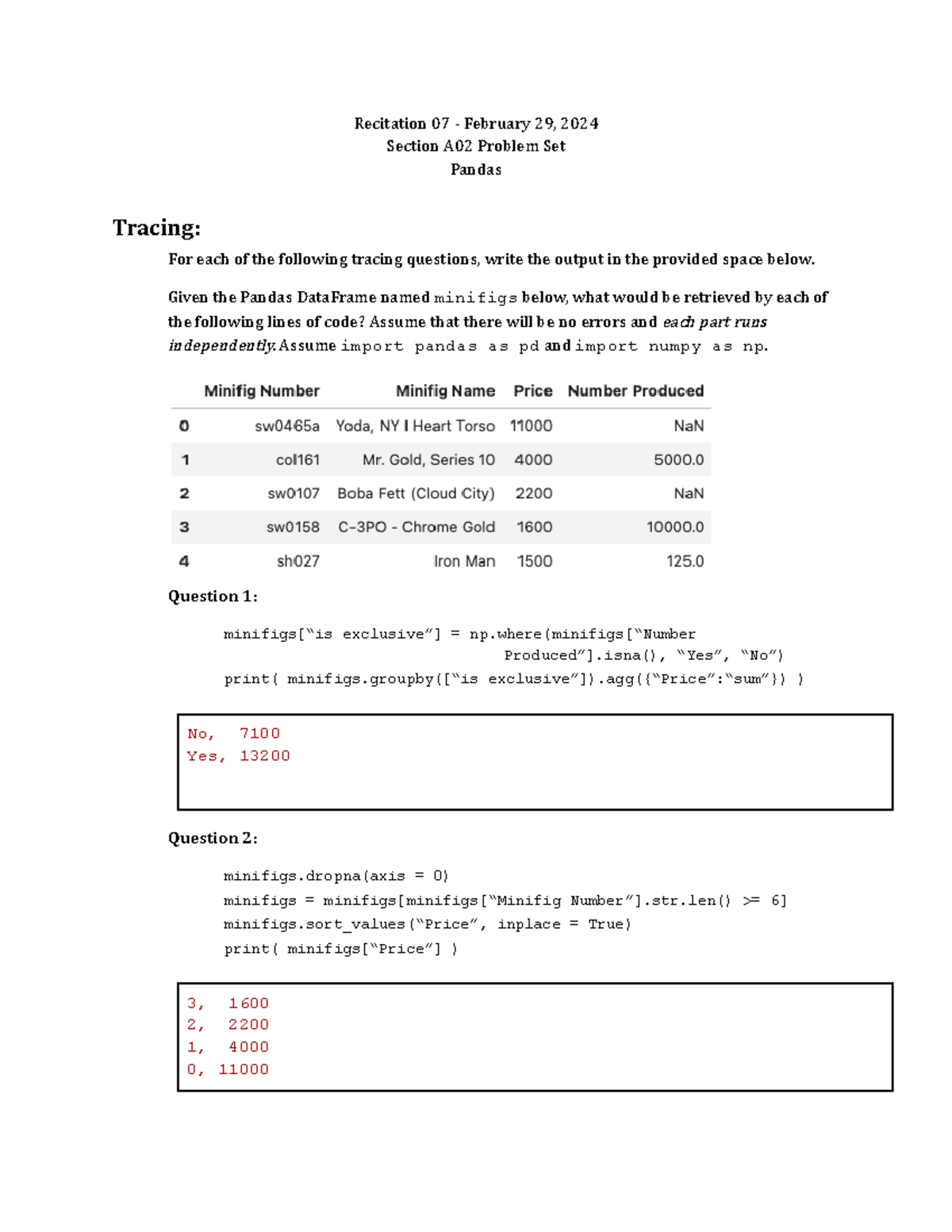 Recitation 7 A02 Problem Set Answer - Recitation 07 - February 29, 2024 ...