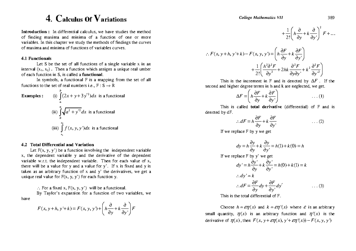 Calculus Of Variations 4 Calculus Of Variations Introduction In Differential Calculus We