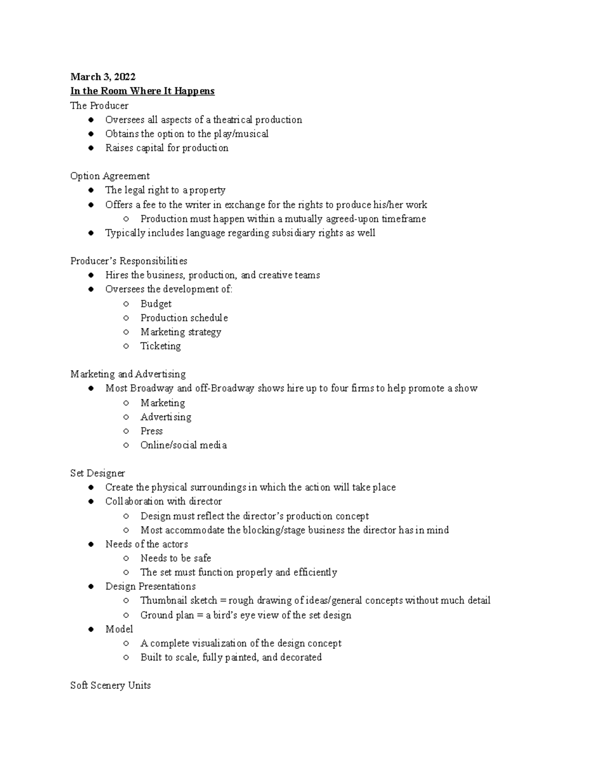 Copy of Introduction to Theater Notes - March 3, 2022 In the Room Where ...