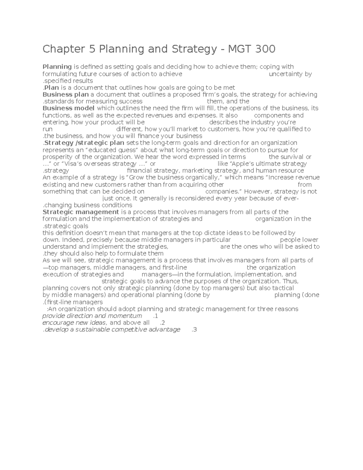 MGT 300 Chapter 5-7 Notes - Chapter 5 Planning and Strategy - MGT 300 ...