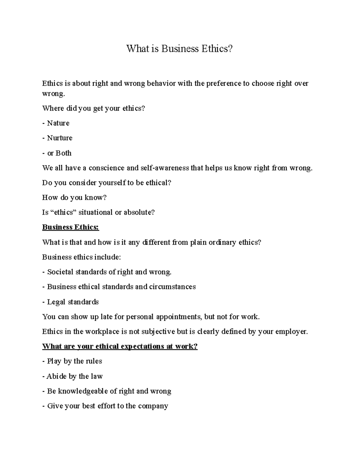 What is business ethics - What is Business Ethics? Ethics is about ...