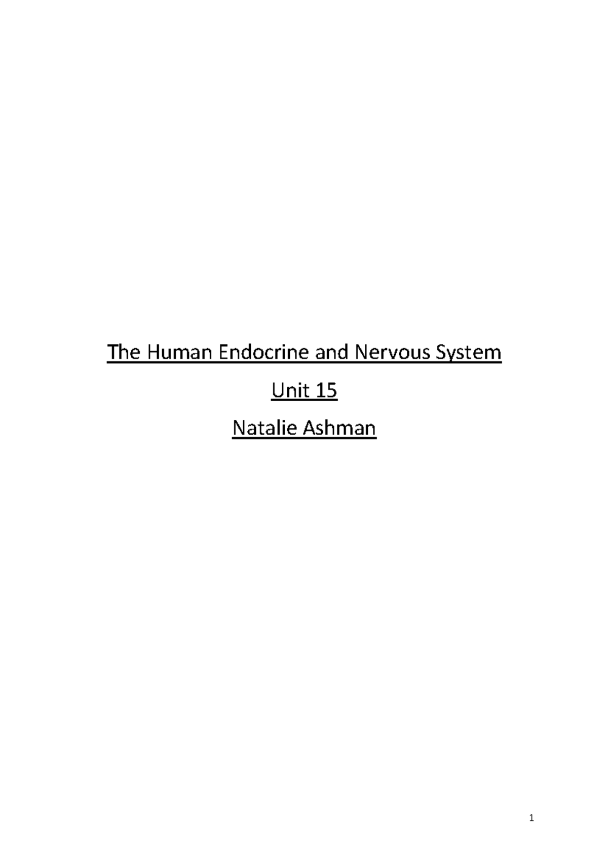 Unit 15 - The Human Endocrine and Nervous System - The Human Endocrine ...
