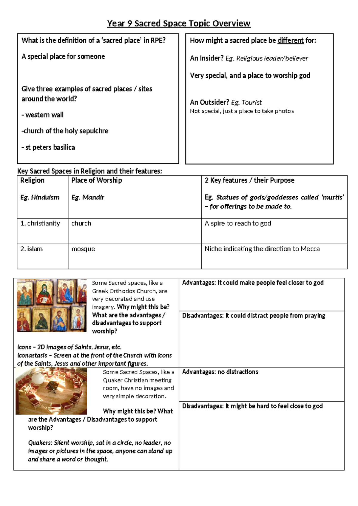 9 Sacred Spaces Topic Overview - How might a sacred place be different ...