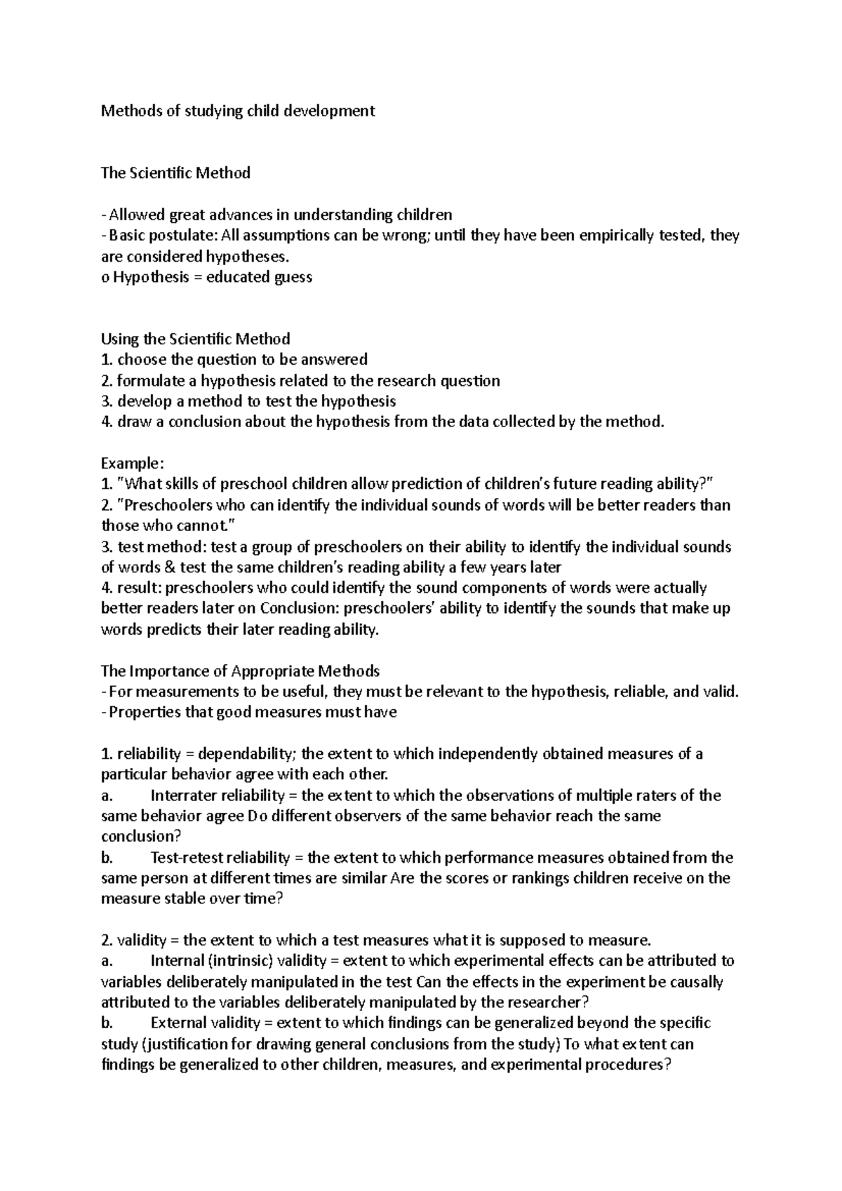 Methods of studying child development - o Hypothesis = educated guess Using the Scientific ...