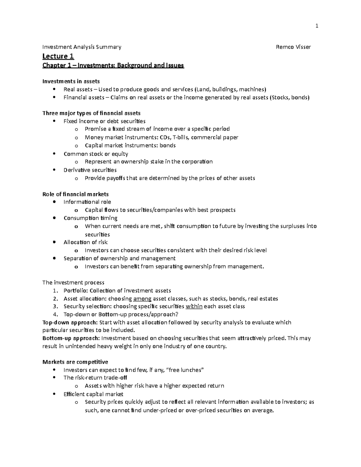 Investment Analysis Summary 2020 - The investment process 1. Portfolio ...