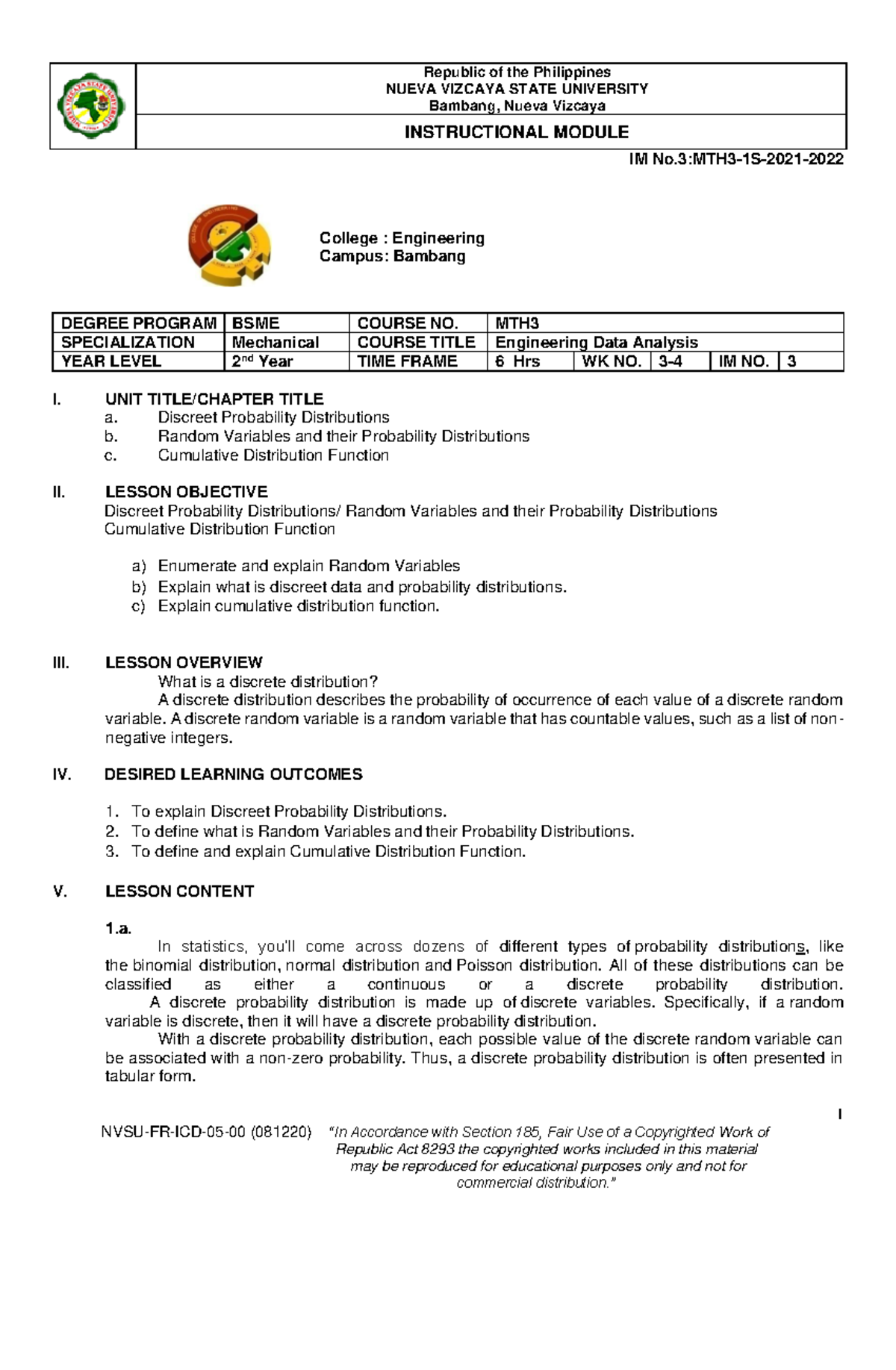 DA-module-3 - Lecture - NUEVA VIZCAYA STATE UNIVERSITY Bambang, Nueva ...