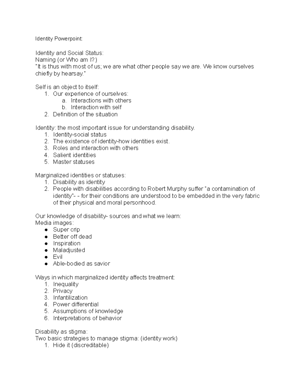 Identity Powerpoint - Lecture notes 1 - Identity Powerpoint: Identity ...
