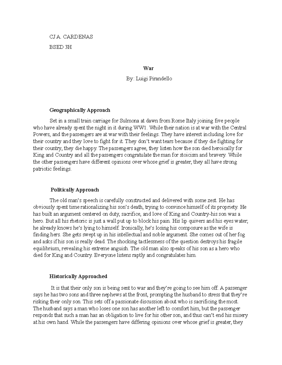 RB BSED 3H Activity 4 - this is short summary about war - CJ A ...