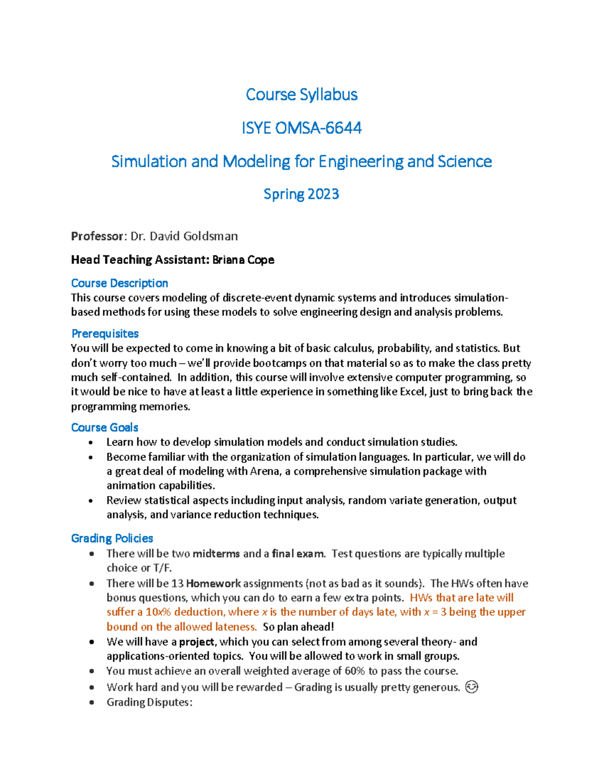 ISYE Simulation and Modeling Course Syllabus - Studocu