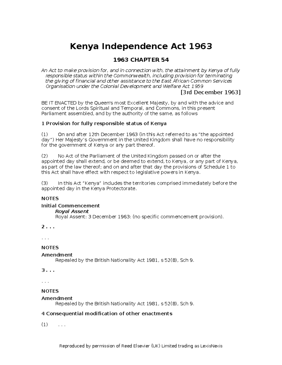 Kenya Independence Act 1963 (1963 c 54) - Kenya Independence Act 1963 ...