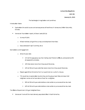 The Sociological Imagination - Reading Notes - Reading Notes SOC 201 ...