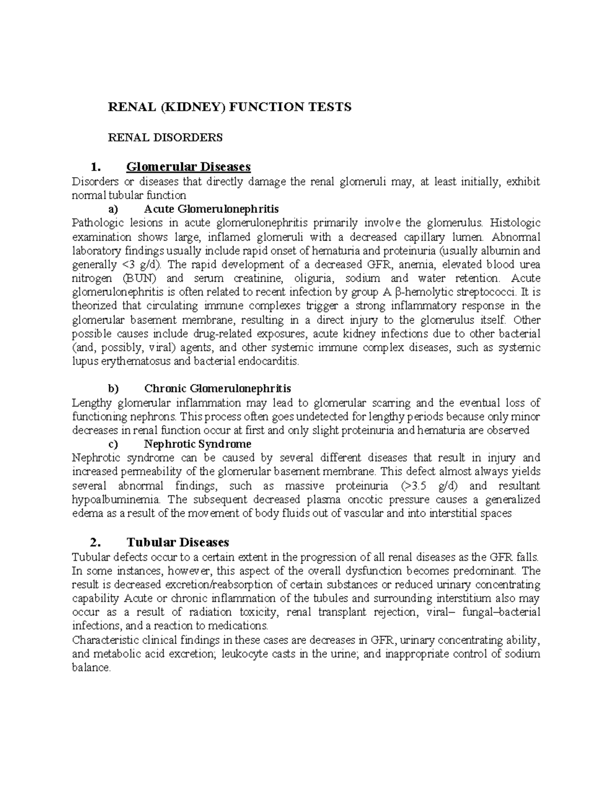 Renal disorders and renal fuction test - RENAL (KIDNEY) FUNCTION TESTS ...