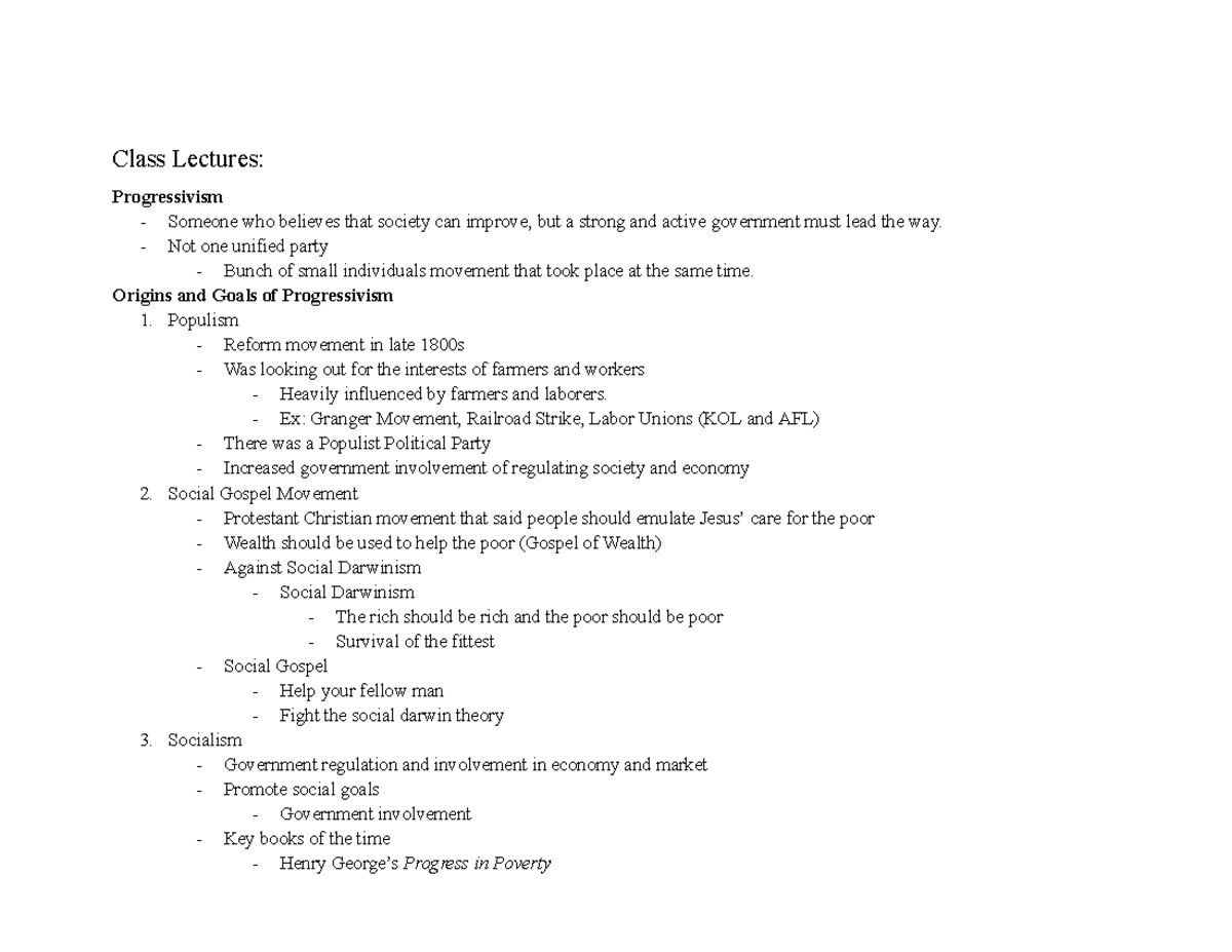 Apush Unit 2 Notes - Class Lectures: Progressivism - Someone who ...