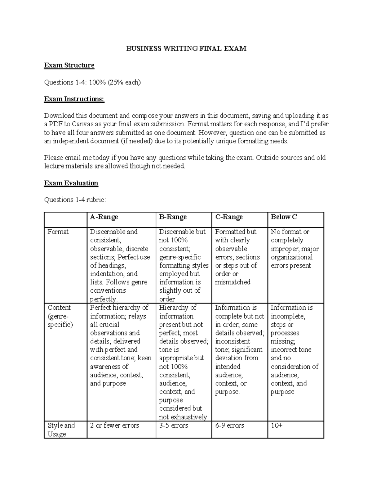 Final Exam - Business Writing Final Exam January 2023 english 490 ...