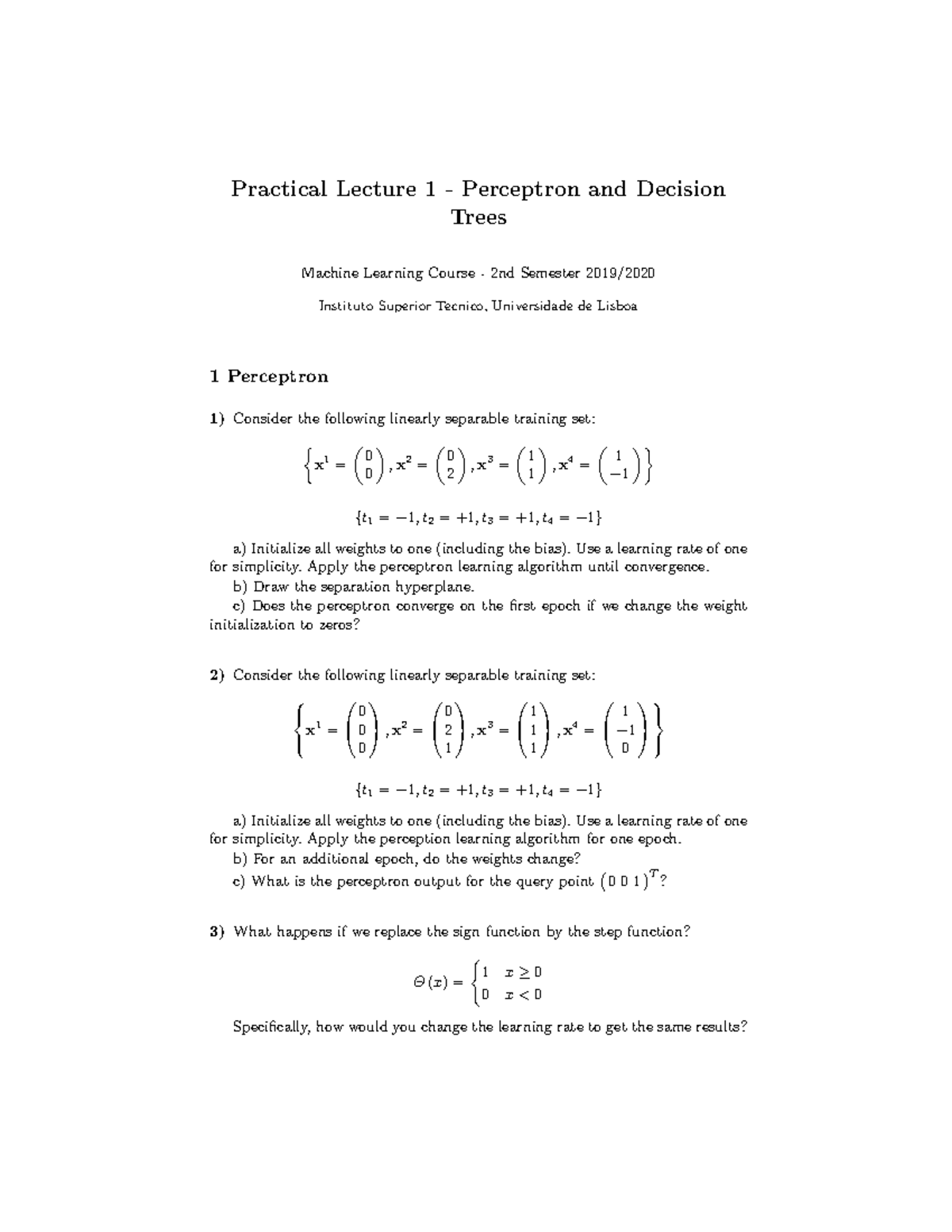 Machine learning Exercises - Practical Lecture 1 - Perceptron and ...