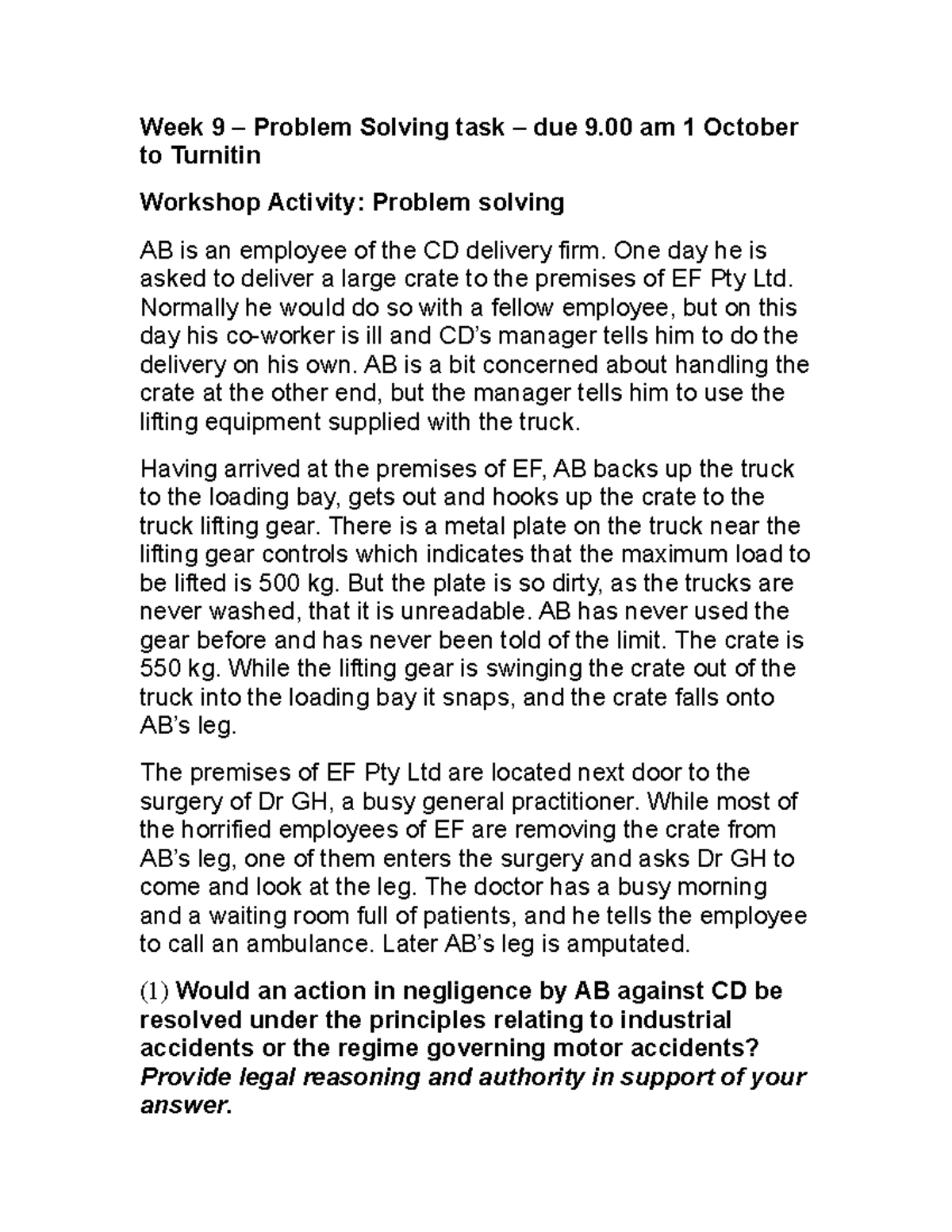 Week 9 – Problem Solving task Question - Week 9 – Problem Solving task ...