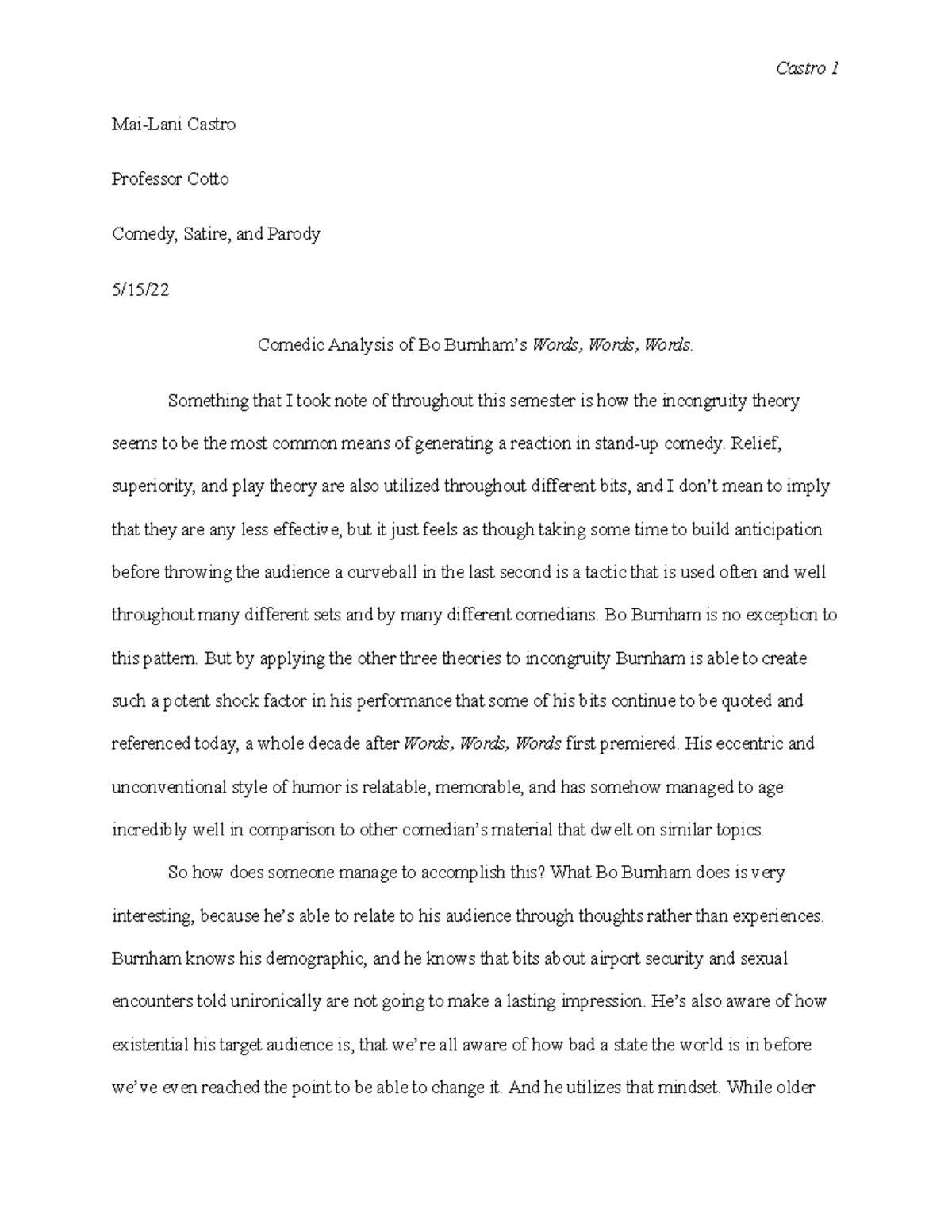 CSP FInal-1 - Comedy Satire Parody paper- all papers in this class ...