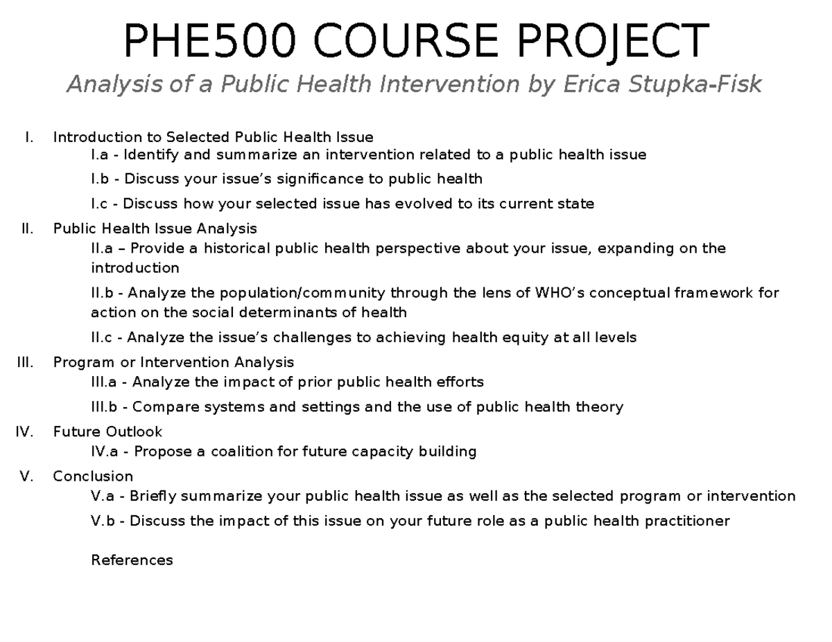 PHE 500 Final Project - PHE500 COURSE PROJECT Analysis of a Public ...