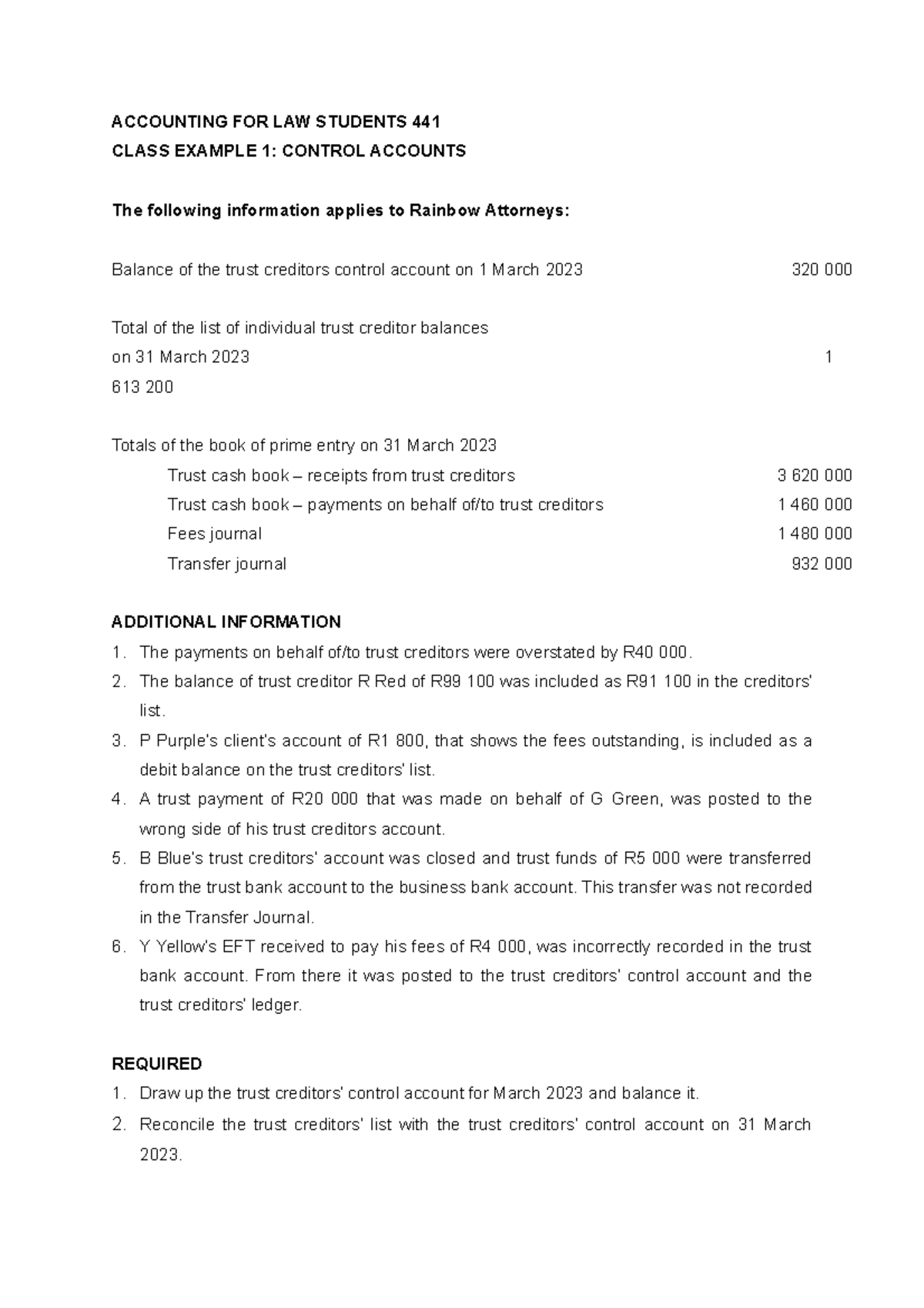 3. Class example 1 (Rainbow Attorneys) - ACCOUNTING FOR LAW STUDENTS ...