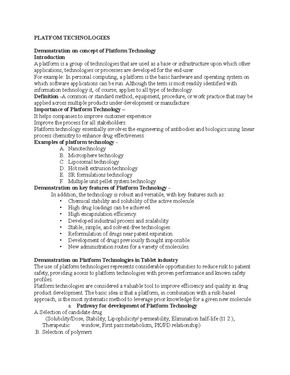 Platform technologies - PLATFOM TECHNOLOGIES Demonstration on concept ...
