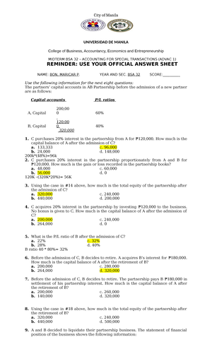 Sample/practice exam 2020, questions and answers - ACCOUNTING FOR ...