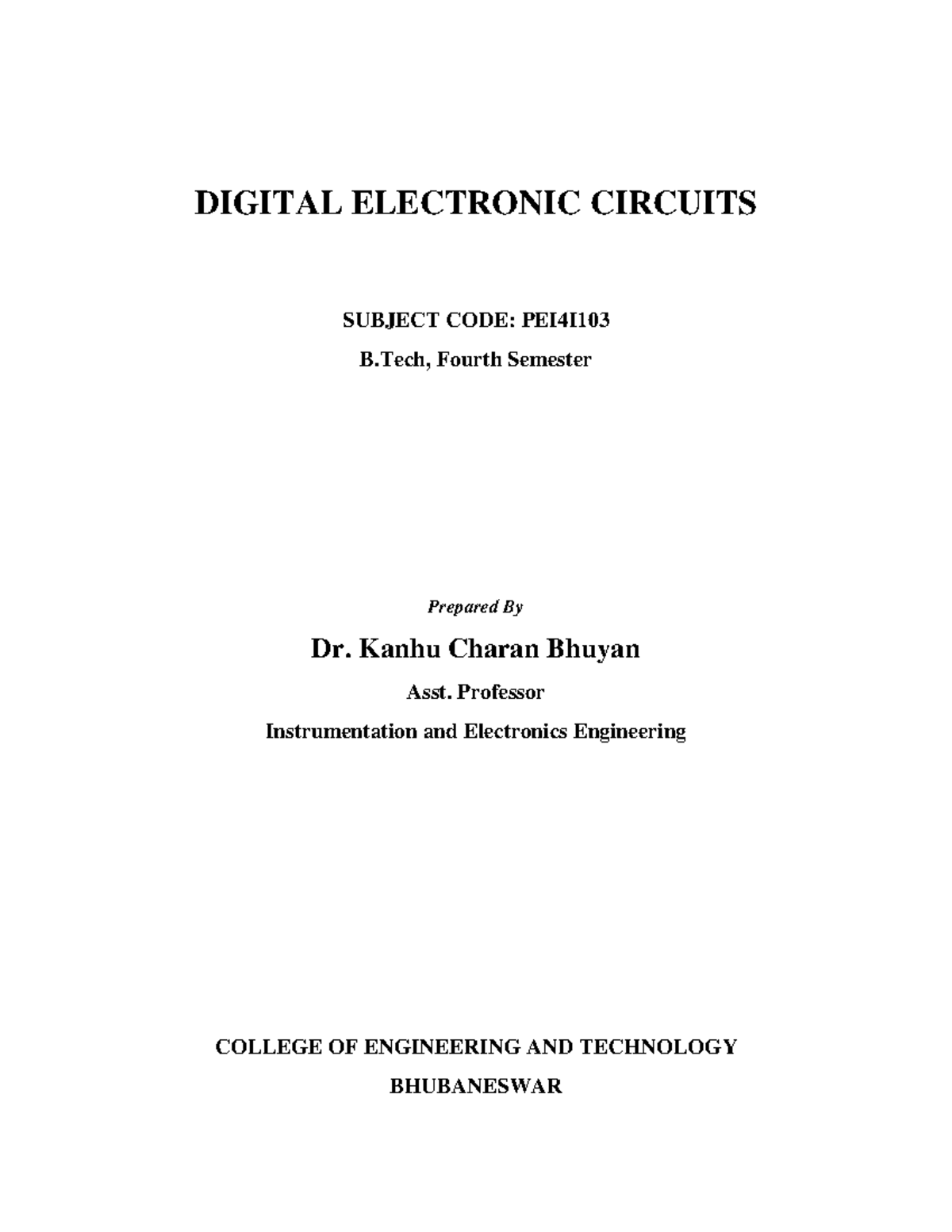 Digital Circuits - 1 - Notes - DIGITAL ELECTRONIC CIRCUITS SUBJECT CODE ...