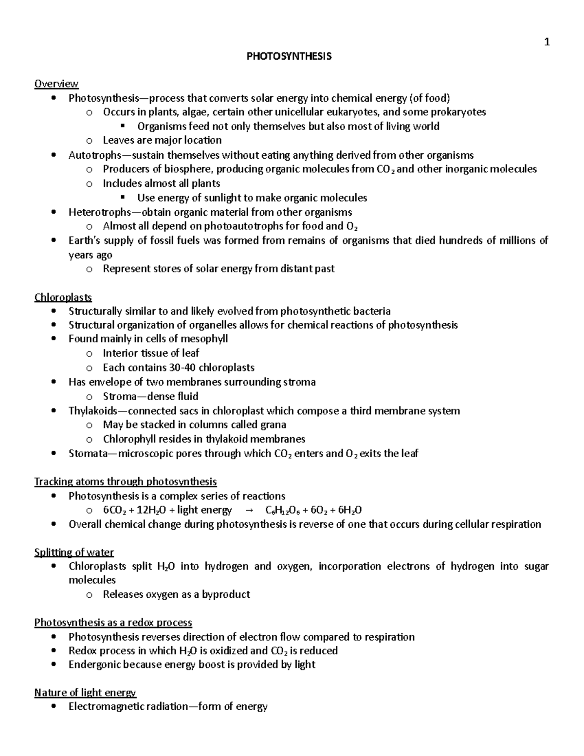 Biology 2015-10-28 photosynthesis notes - PHOTOSYNTHESIS Overview ...
