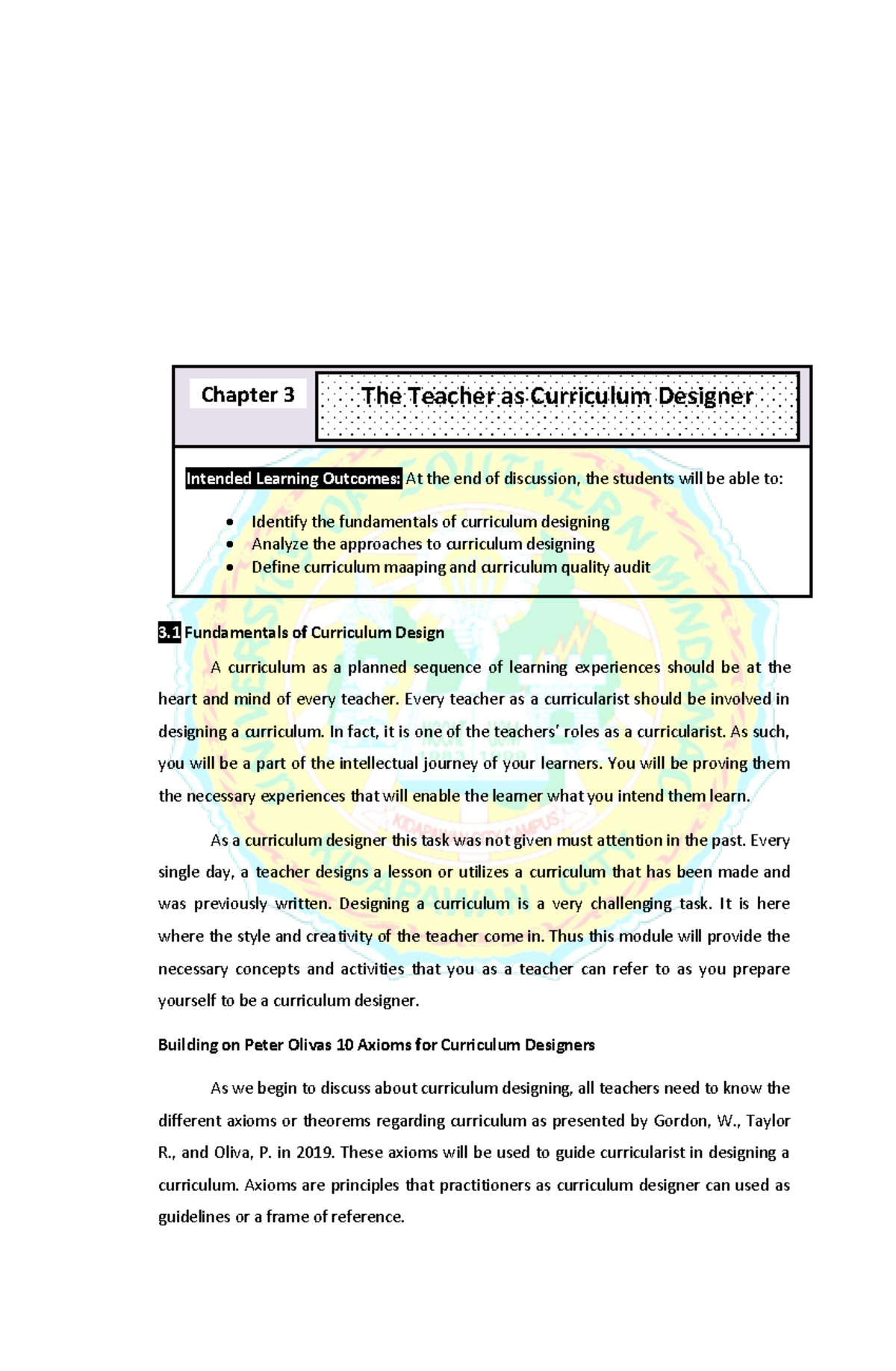 Chapter 3 - this is a handout of lectures - I ntended Learning Outcomes ...