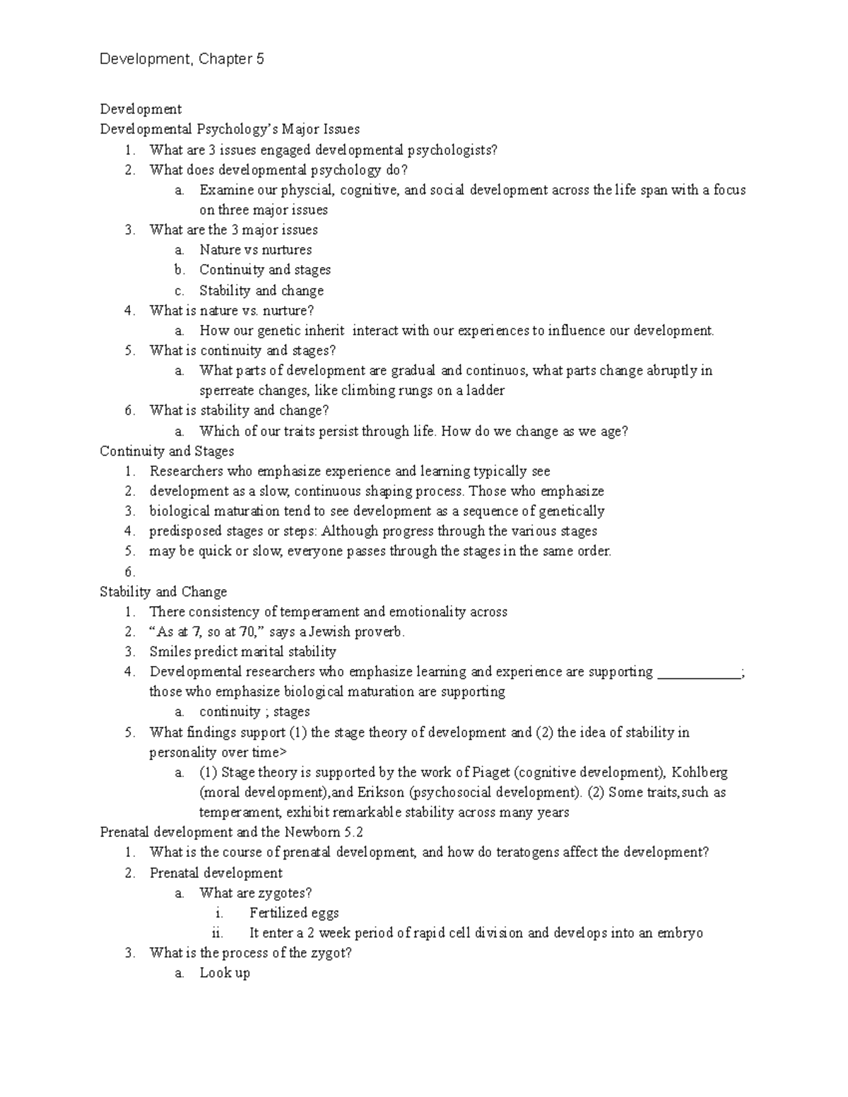 The Development Chapter 5 EXAM PREP Psych - Development Developmental ...