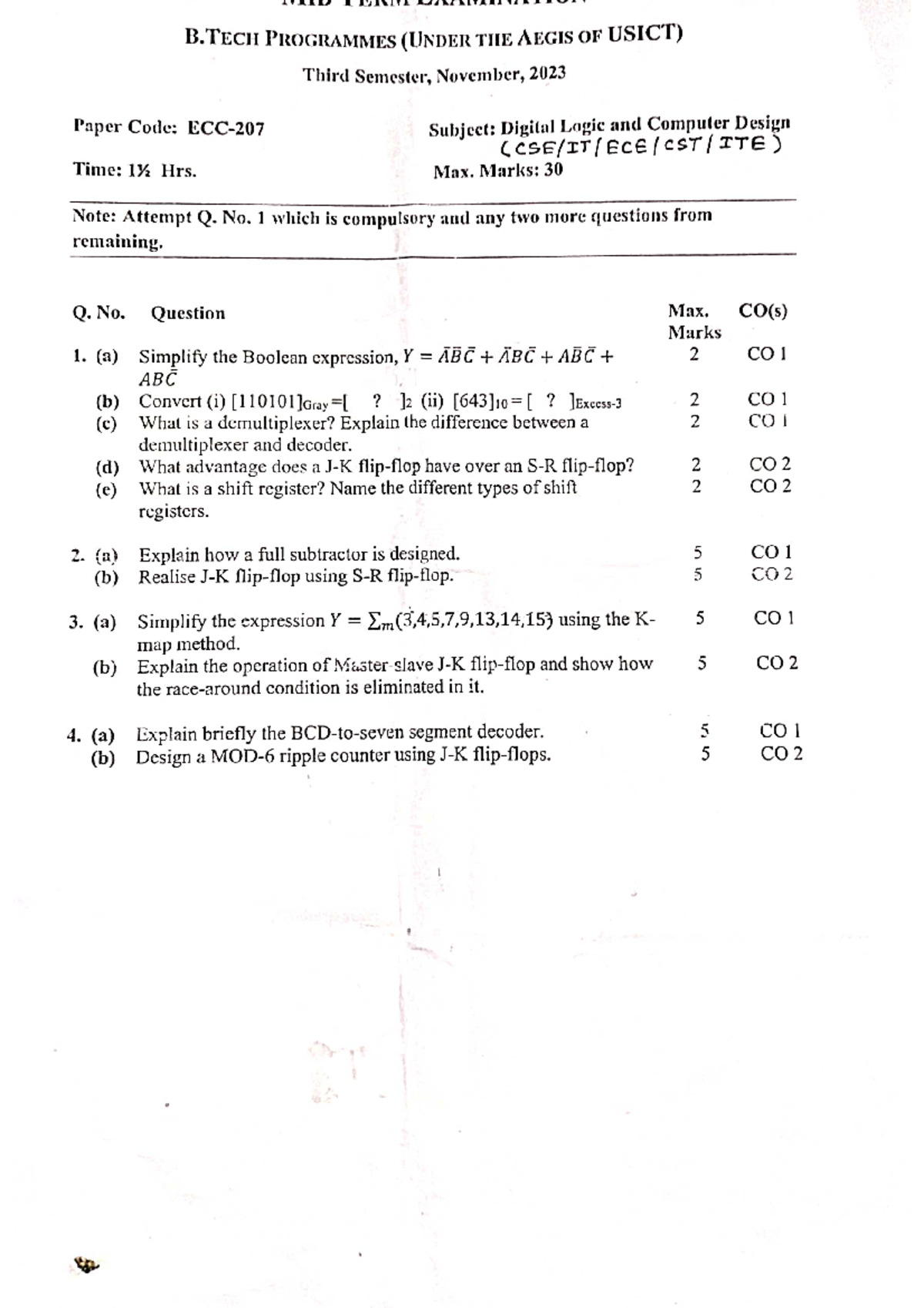 2nd year IT mid sem , end sem papers - B PROGRAMMES (UNDER THE AEGIS OF ...