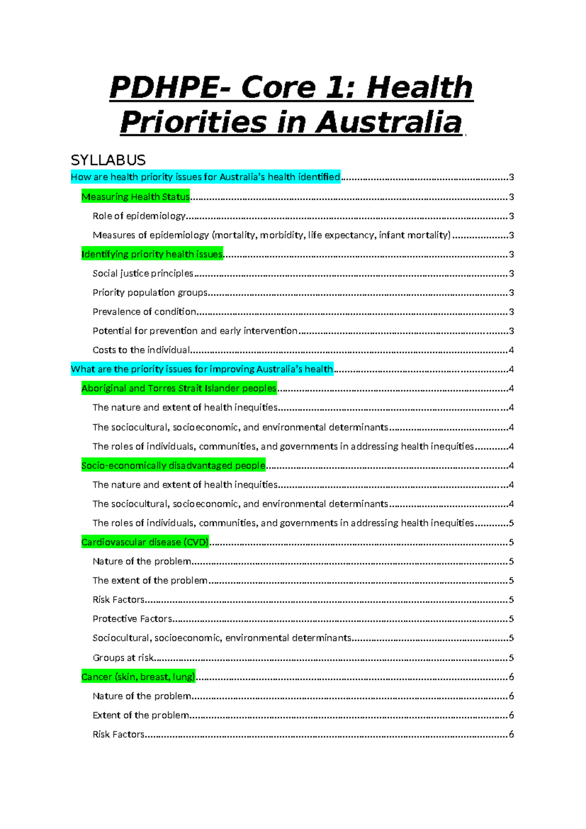 Core 1- Health Priorities in Australia - PDHPE- Core 1: Health ...