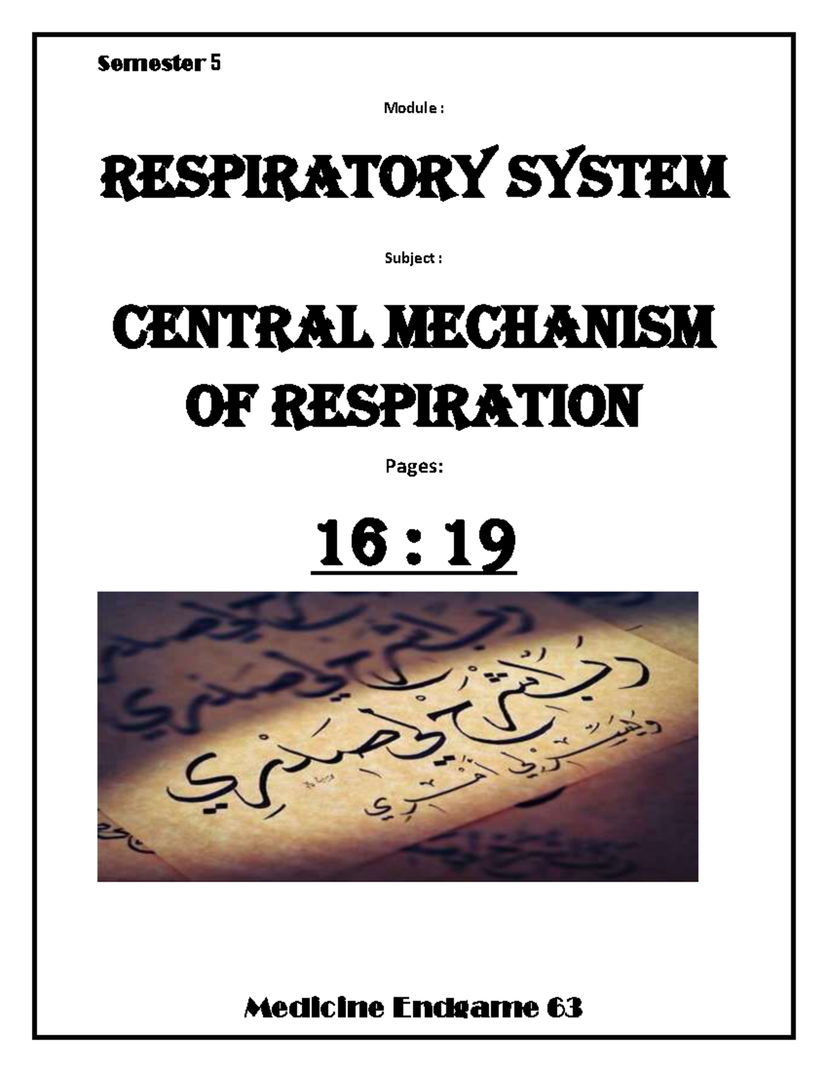 Central mechanism - physiology pathology - ####### Module : respiratory ...