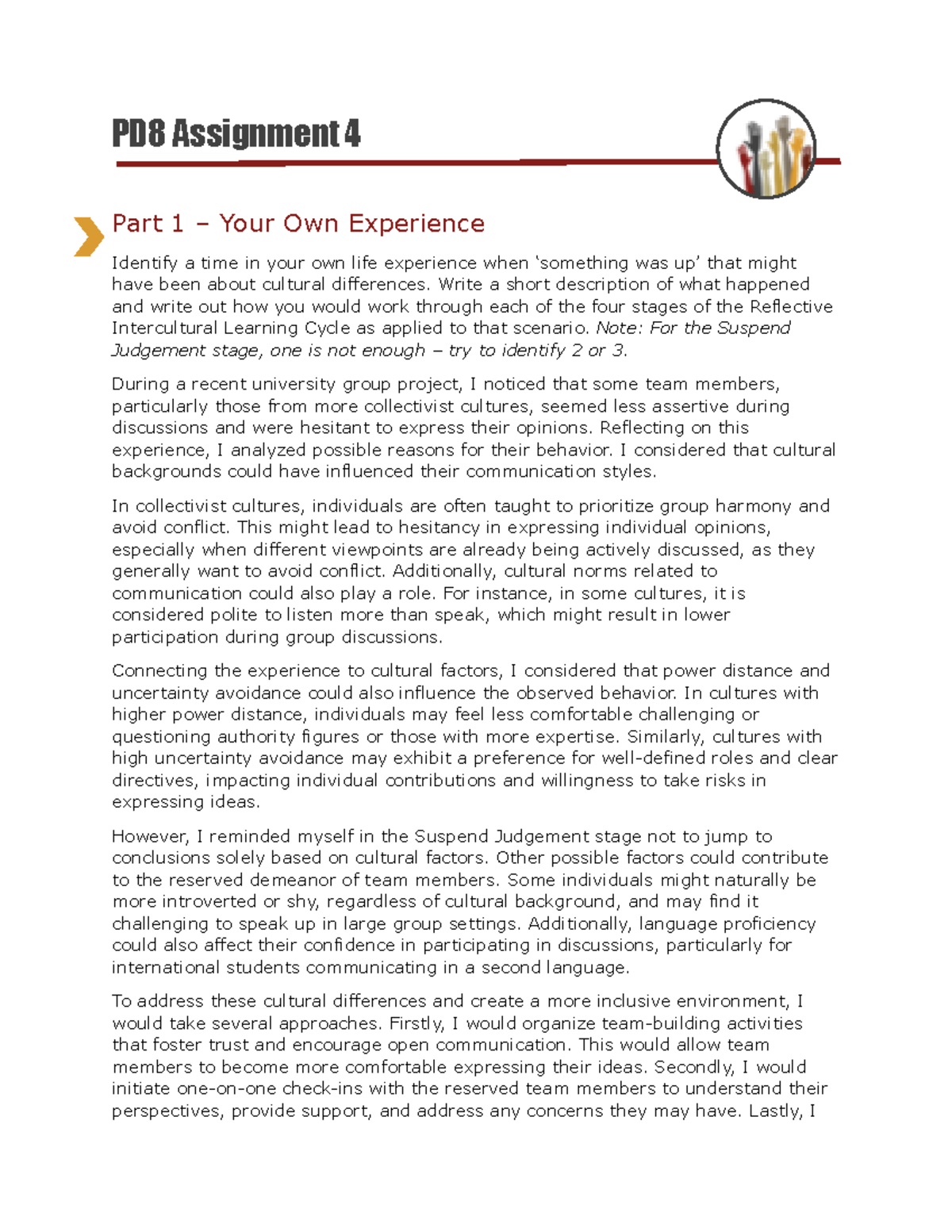 PD8-Assignment 4-Workplace Application 2 - PD8 Assignment 4 Part 1 – Your Own Experience ...