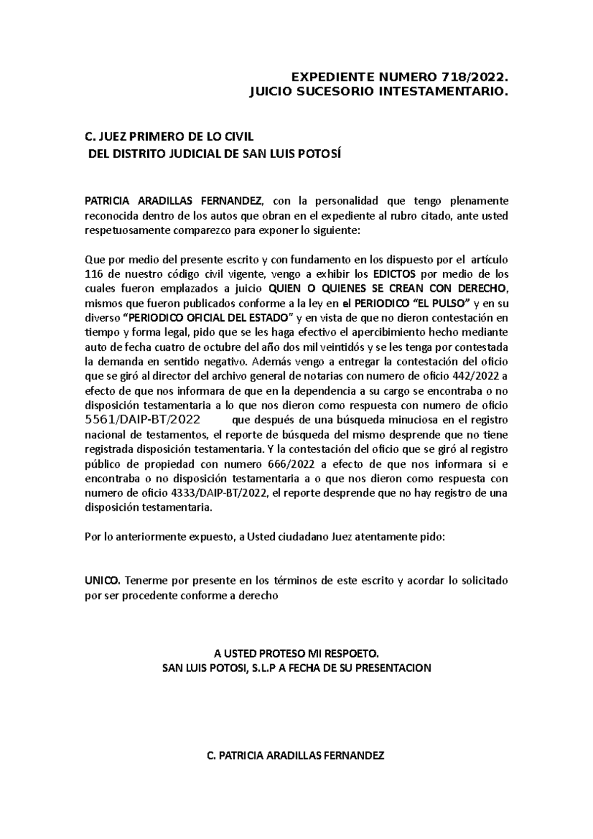 Promocion de edictos - EXPEDIENTE NUMERO 718/2022. JUICIO SUCESORIO ...