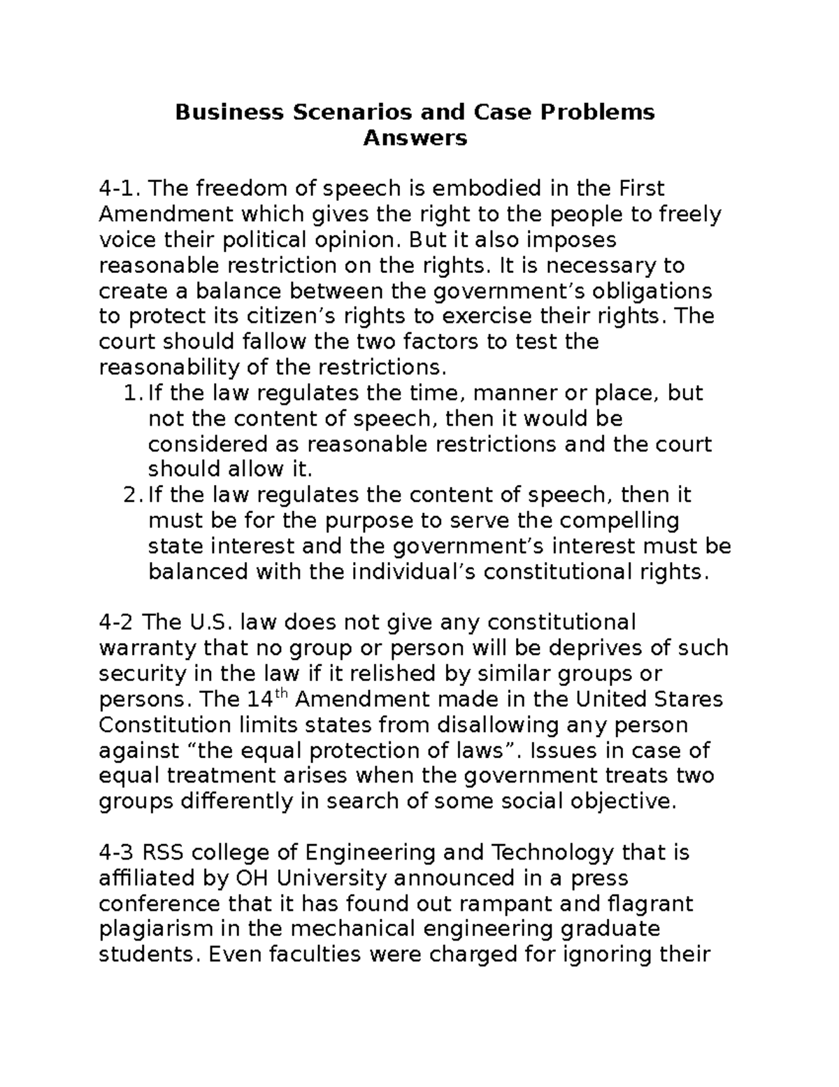 Business Scenarios and Case Problems - Business Scenarios and Case ...